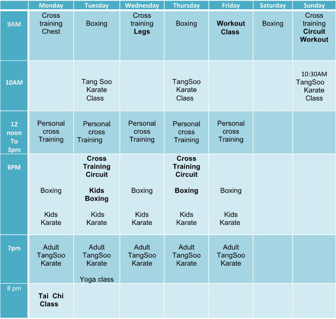 Schedule – Iron Hand Boxing and Karate